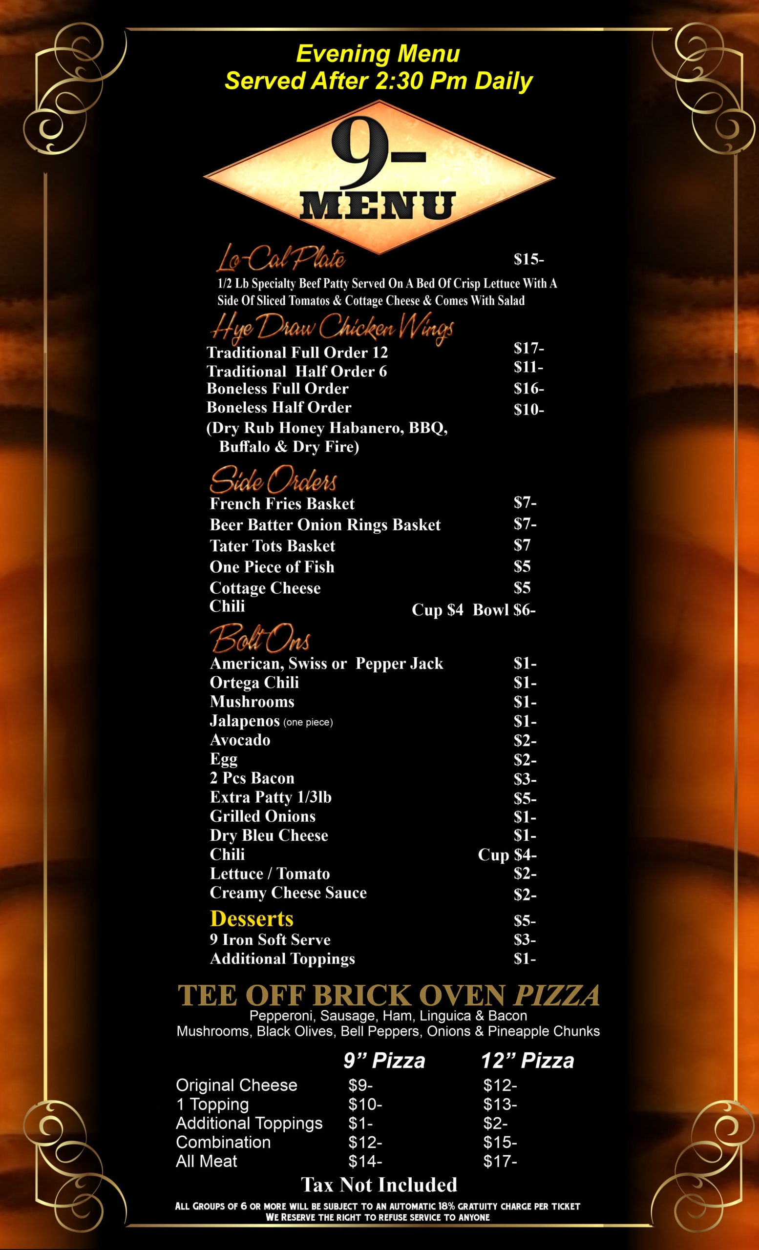 Bar Menu - Tulare
